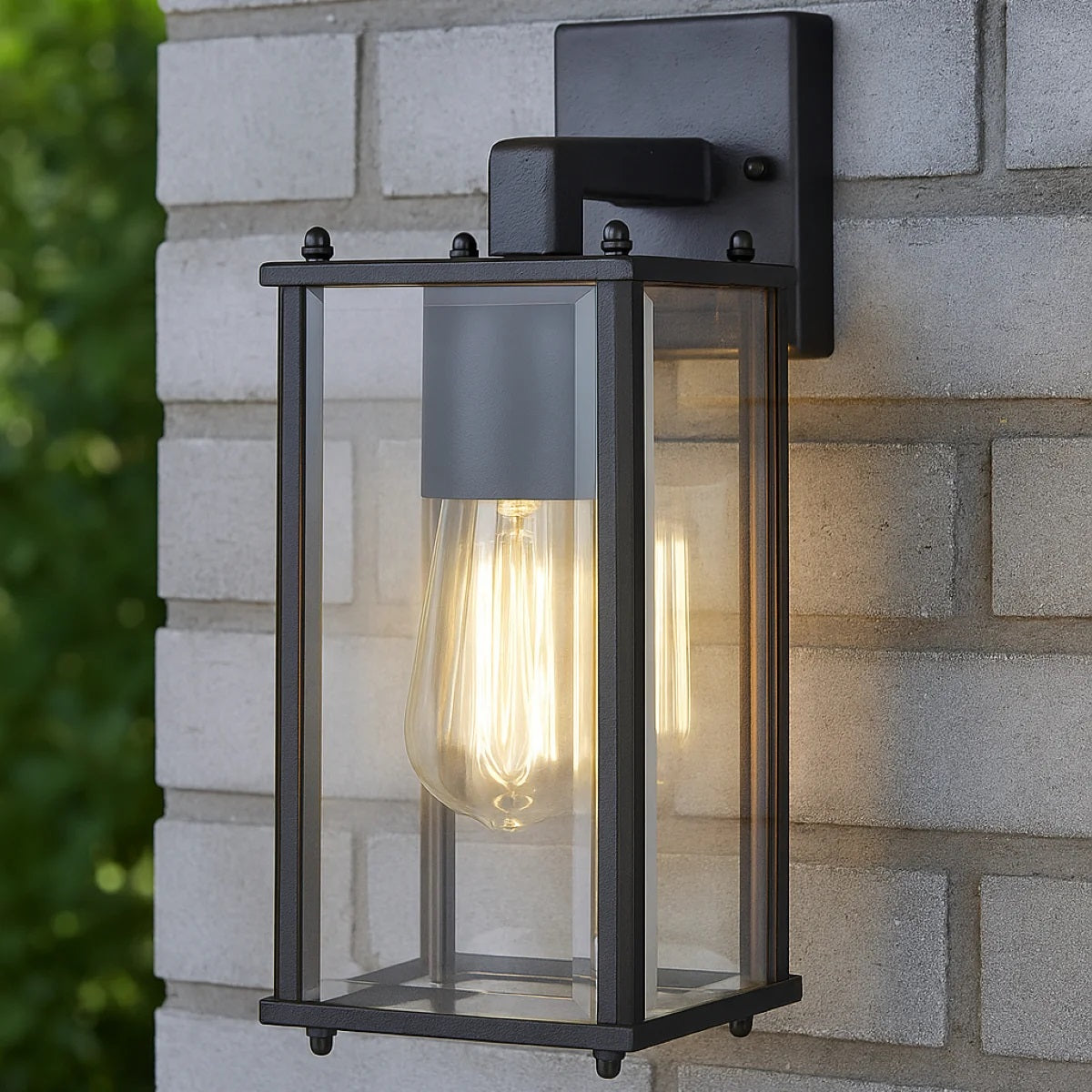 CGC MARIN Black Outdoor Wall Lantern Clear Bevelled Glass Diffuser Dow ...
